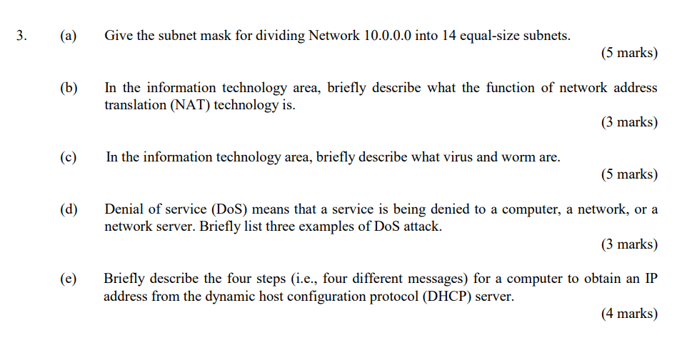 Solved (a) ﻿Give the subnet mask for dividing Network | Chegg.com