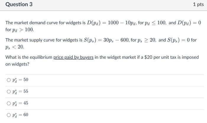 Solved The market demand curve for widgets is | Chegg.com