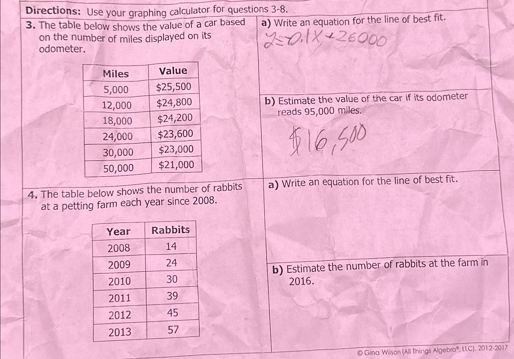 Solved Directions: Use your graphing calculator for | Chegg.com