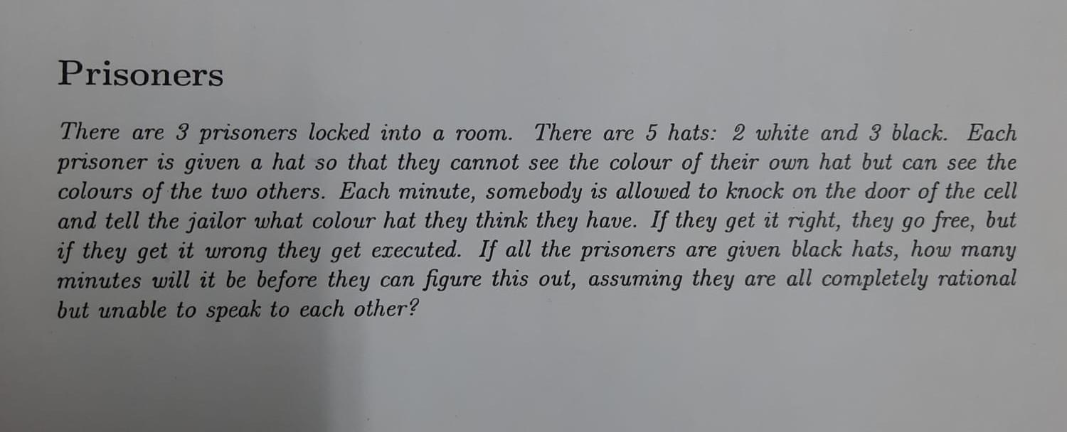 Solved There are 3 prisoners locked into a room. There are 5 | Chegg.com