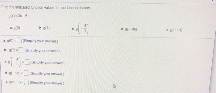 Solved Find the indicated function values for the function | Chegg.com