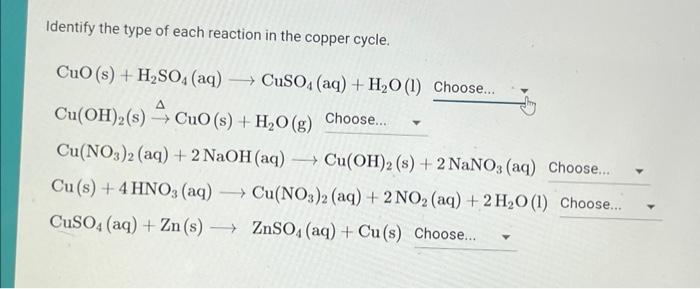Solved Identify the type of each reaction in the copper | Chegg.com
