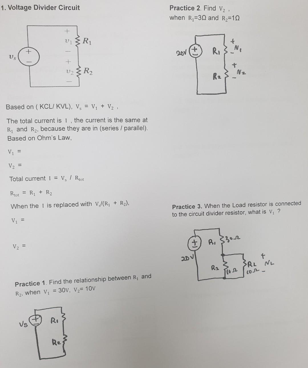 Solved 1. Voltage Divider Circuit Practice 2. Find v2, when | Chegg.com