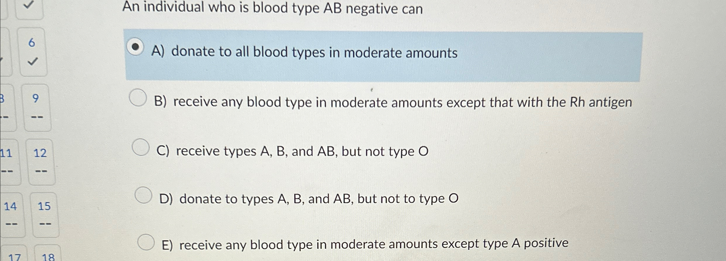 Solved An individual who is blood type AB ﻿negative can6A) | Chegg.com