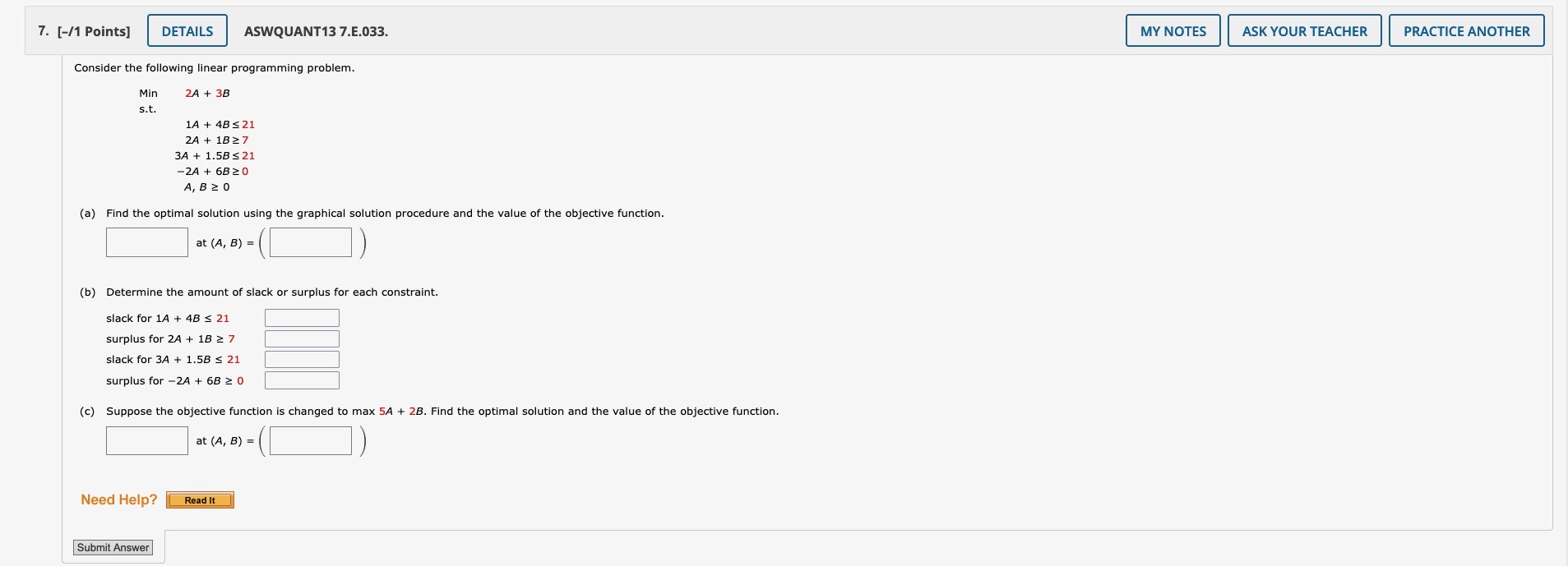 Solved [-/1 ﻿Points]ASWQUANT13 7.E.033.Consider the | Chegg.com