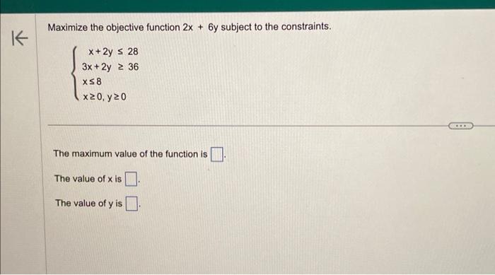 Solved Maximize The Objective Function 2x 6y Subject To The