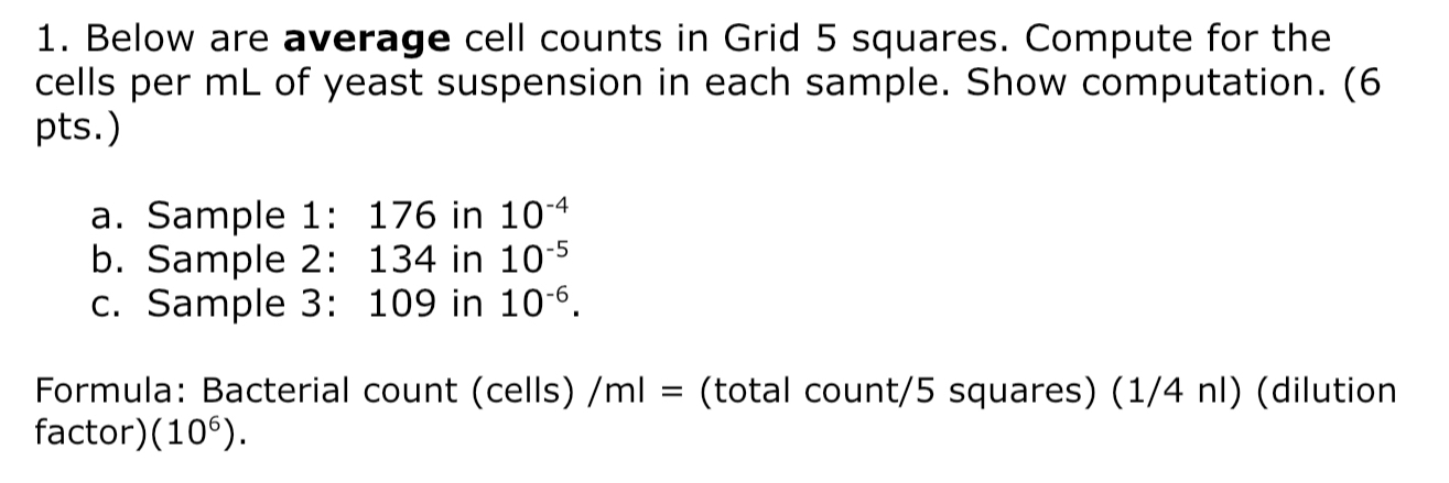 Solved Below are average cell counts in Grid 5 ﻿squares. | Chegg.com
