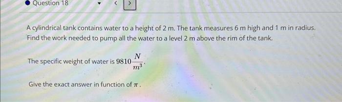 Solved A cylindrical tank contains water to a height of 2 m. | Chegg.com