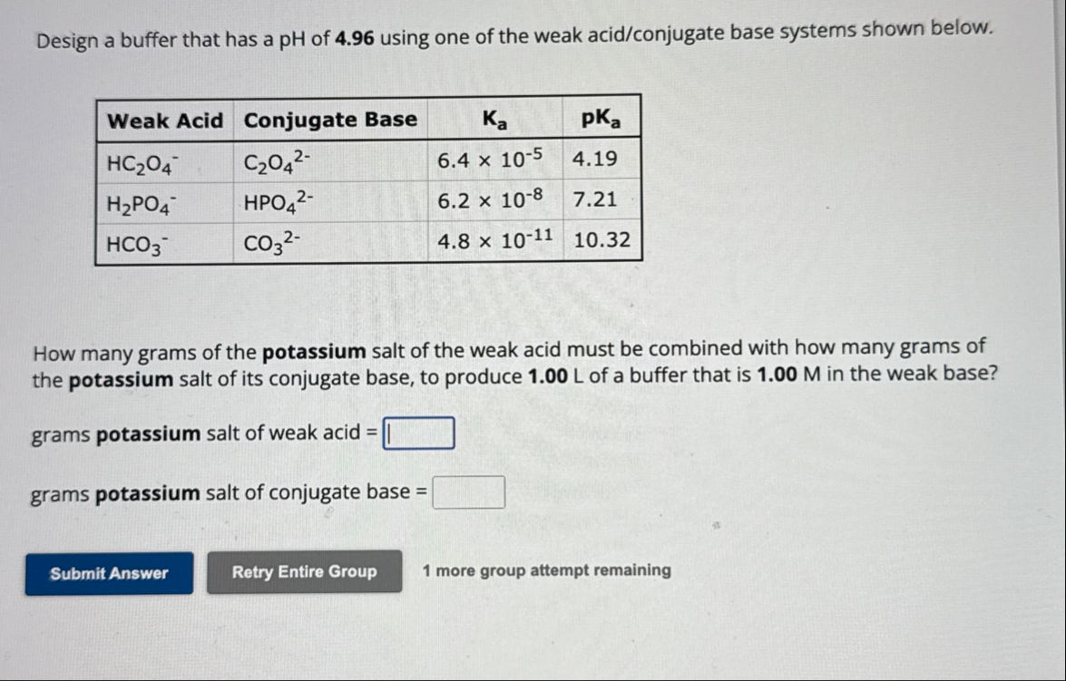 Solved Design A Buffer That Has A Ph Of 496 ﻿using One Of 6102