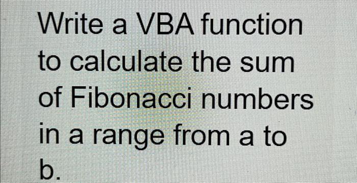 Solved Write A Vba Function To Calculate The Sum Of