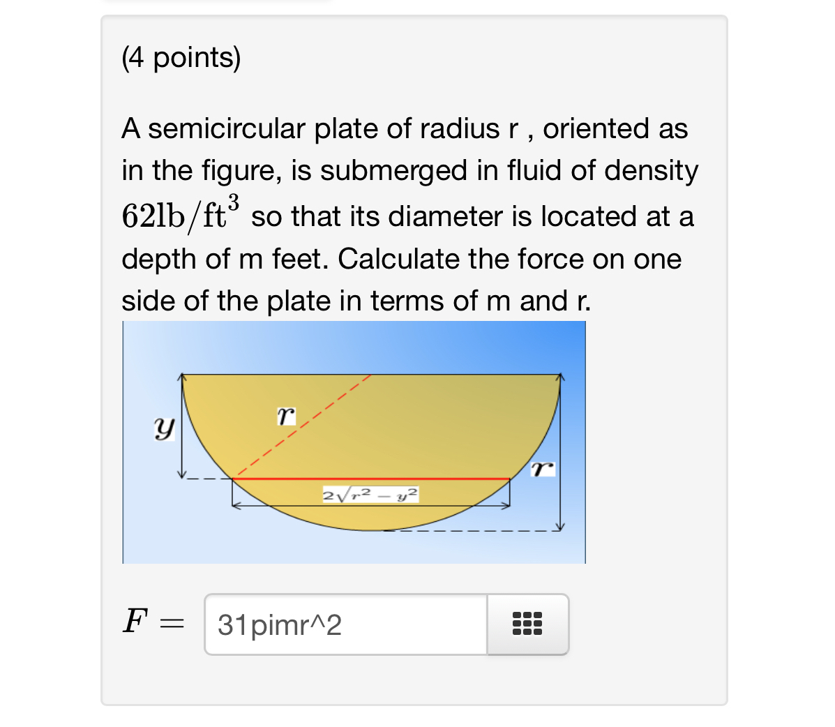 Solved (4 ﻿points)A semicircular plate of radius r, | Chegg.com