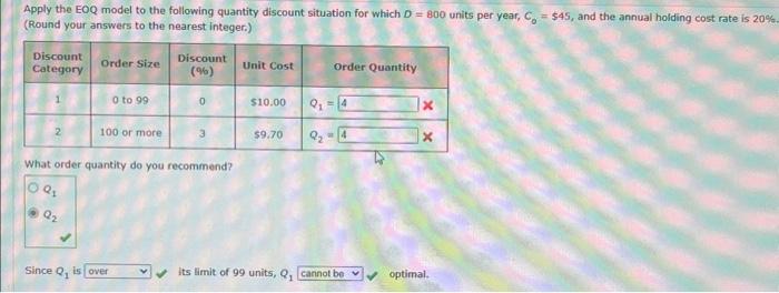 Solved Apply the EOQ model to the following quantity | Chegg.com