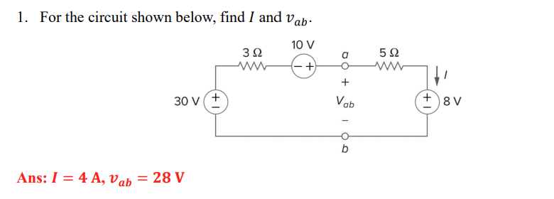 Solved For the circuit shown below, find I and vab.Ans: | Chegg.com
