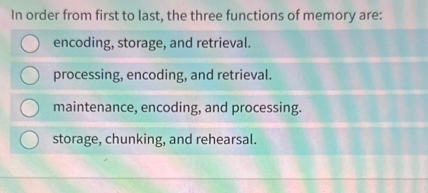 Solved In order from first to last, the three functions of | Chegg.com