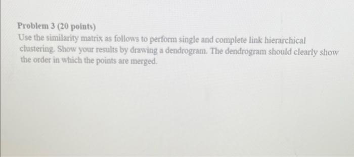 Solved Problem 3 (20 points) Use the similarity matrix as | Chegg.com
