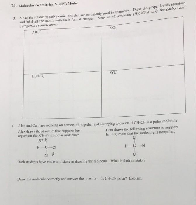 Solved 74 - Molecular Geometries: VSEPR Model 3. Make the | Chegg.com
