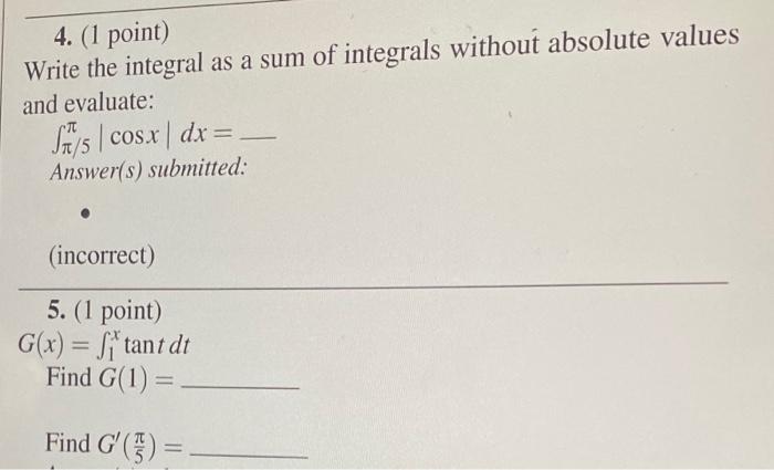 Solved 4. (1 point) Write the integral as a sum of integrals | Chegg.com