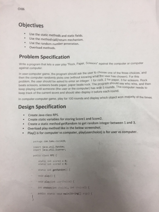 Solved Cho6 Objectives • * • • Use the static methods and | Chegg.com