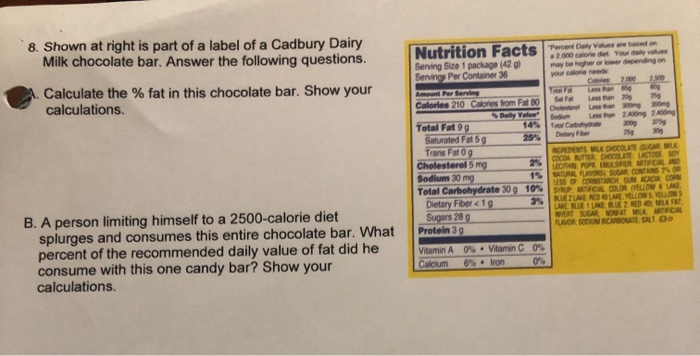 Solved 8. Shown at right is part of a label of a Cadbury | Chegg.com