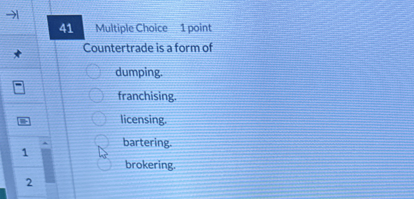 Solved 41 ﻿Multiple Choice 1 ﻿pointCountertrade is a form | Chegg.com