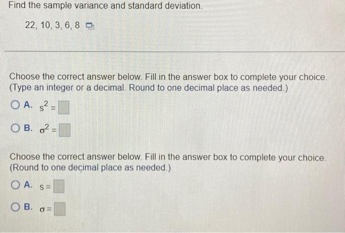 Solved Find the sample variance and standard deviation. | Chegg.com