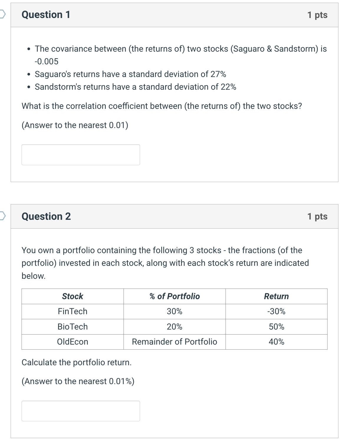 Solved Question 1The covariance between (the returns of) | Chegg.com
