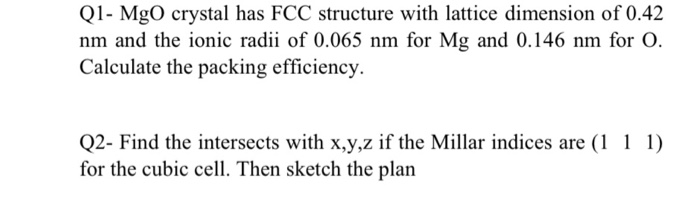 Solved Q1- MgO crystal has FCC structure with lattice | Chegg.com