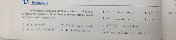 Solved of 3.5 Problems co 5. y" +yysin?x 43. (a In Problems | Chegg.com