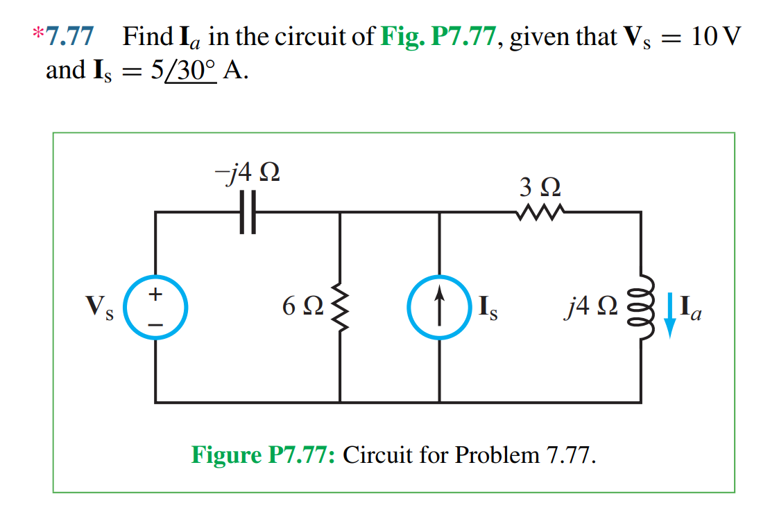 Solved *7.77 ﻿Find Ia ﻿in the circuit of Fig. P7.77, ﻿given | Chegg.com