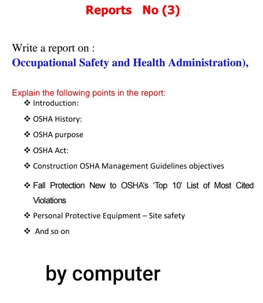 Solved Reports No (3) Write a report on : Occupational | Chegg.com