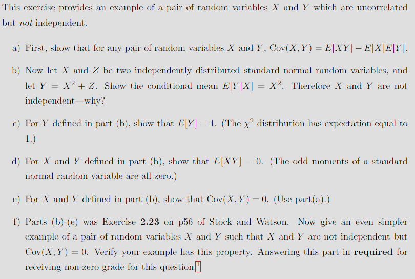 Solved This exercise provides an example of a pair of random | Chegg.com