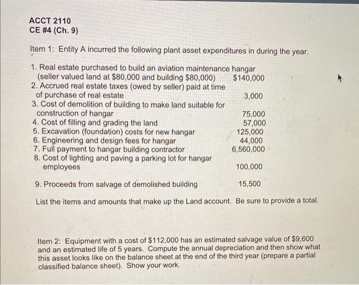 Solved Item 1: Entity A incurred the following plant asset | Chegg.com