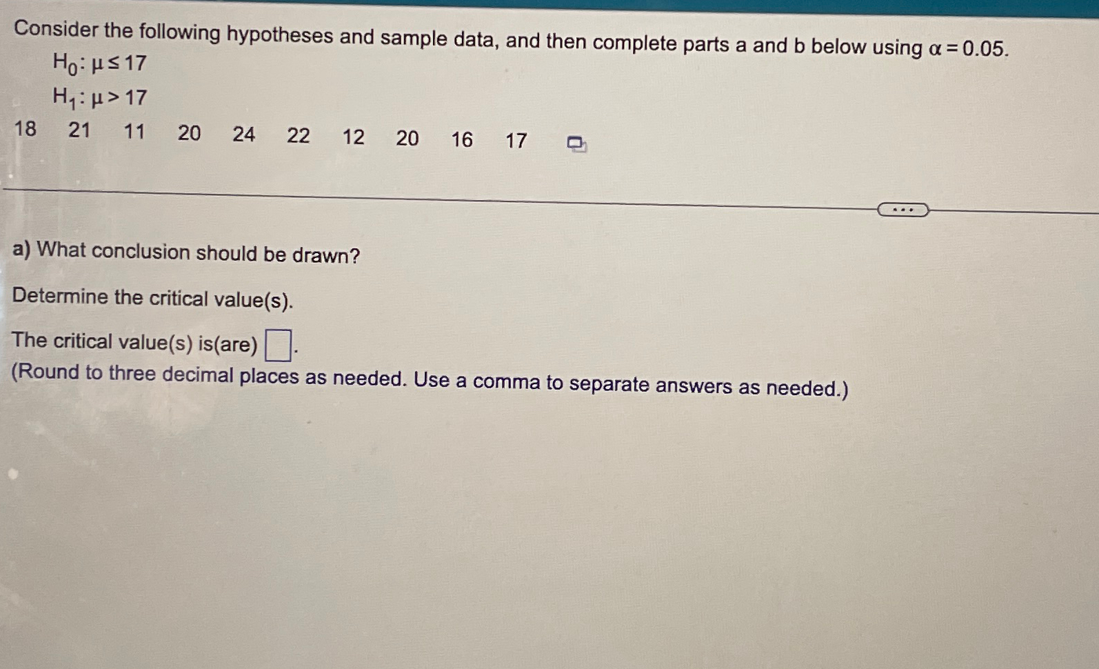 Solved Consider the following hypotheses and sample data, | Chegg.com