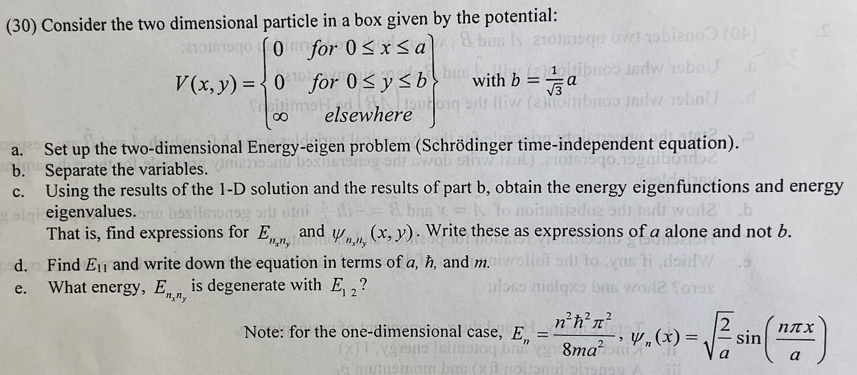 Solved Consider the two dimensional particle in a box given | Chegg.com