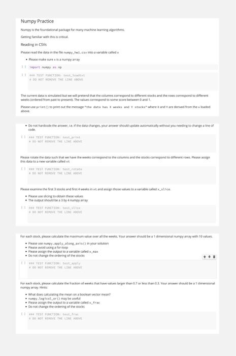 Numpy Practice Reasires in CSYk 4 Gearie make turs a | Chegg.com