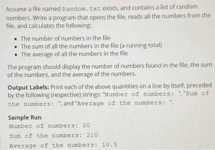 Solved I need this code in C++. Assuming the file | Chegg.com