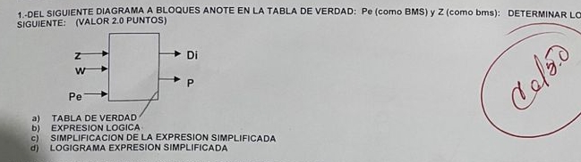 1.-DEL SIGUIENTE DIAGRAMA A BLOQUES ANOTE EN LA TABLA | Chegg.com