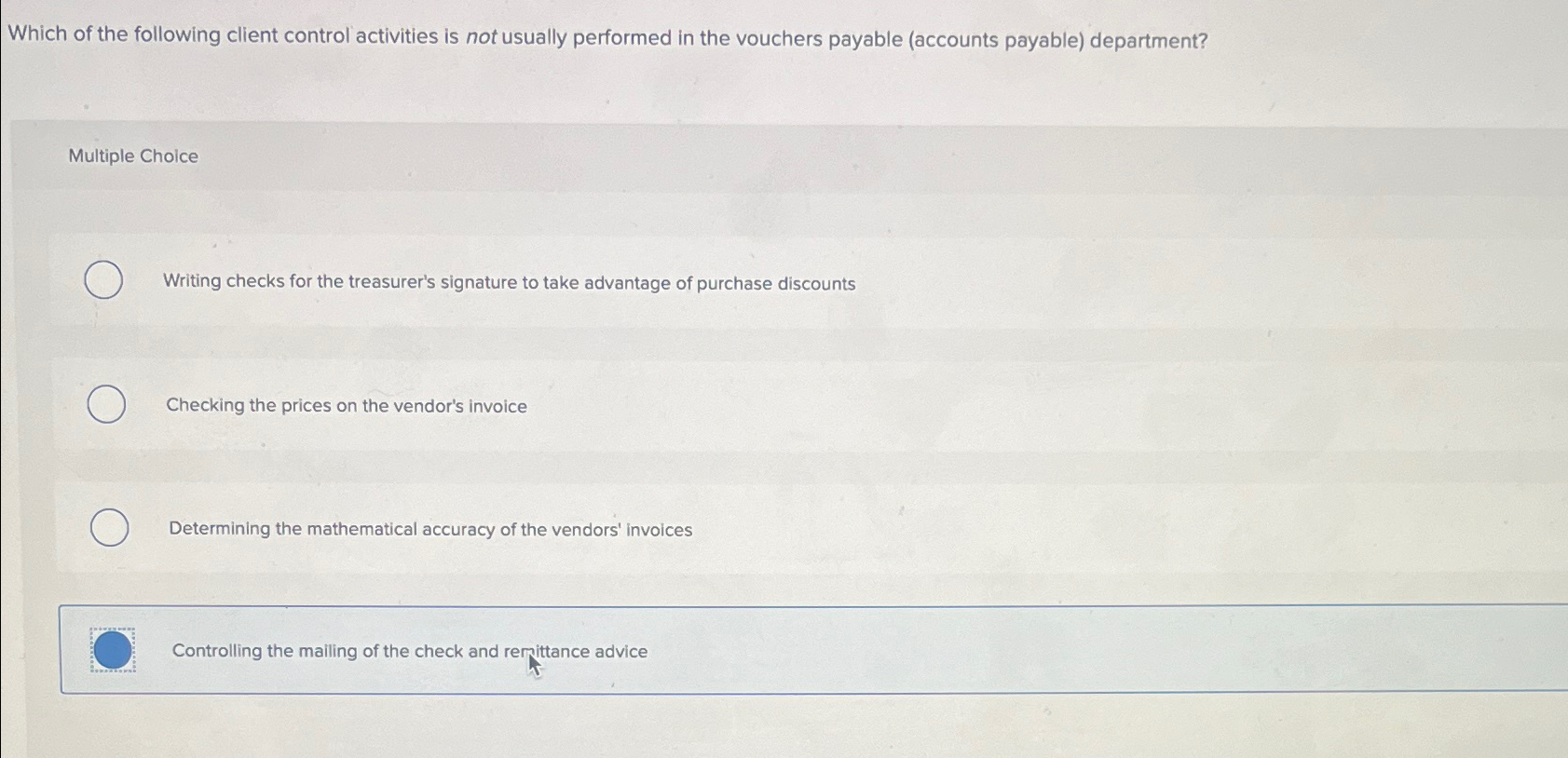 Solved Which of the following client control activities is | Chegg.com