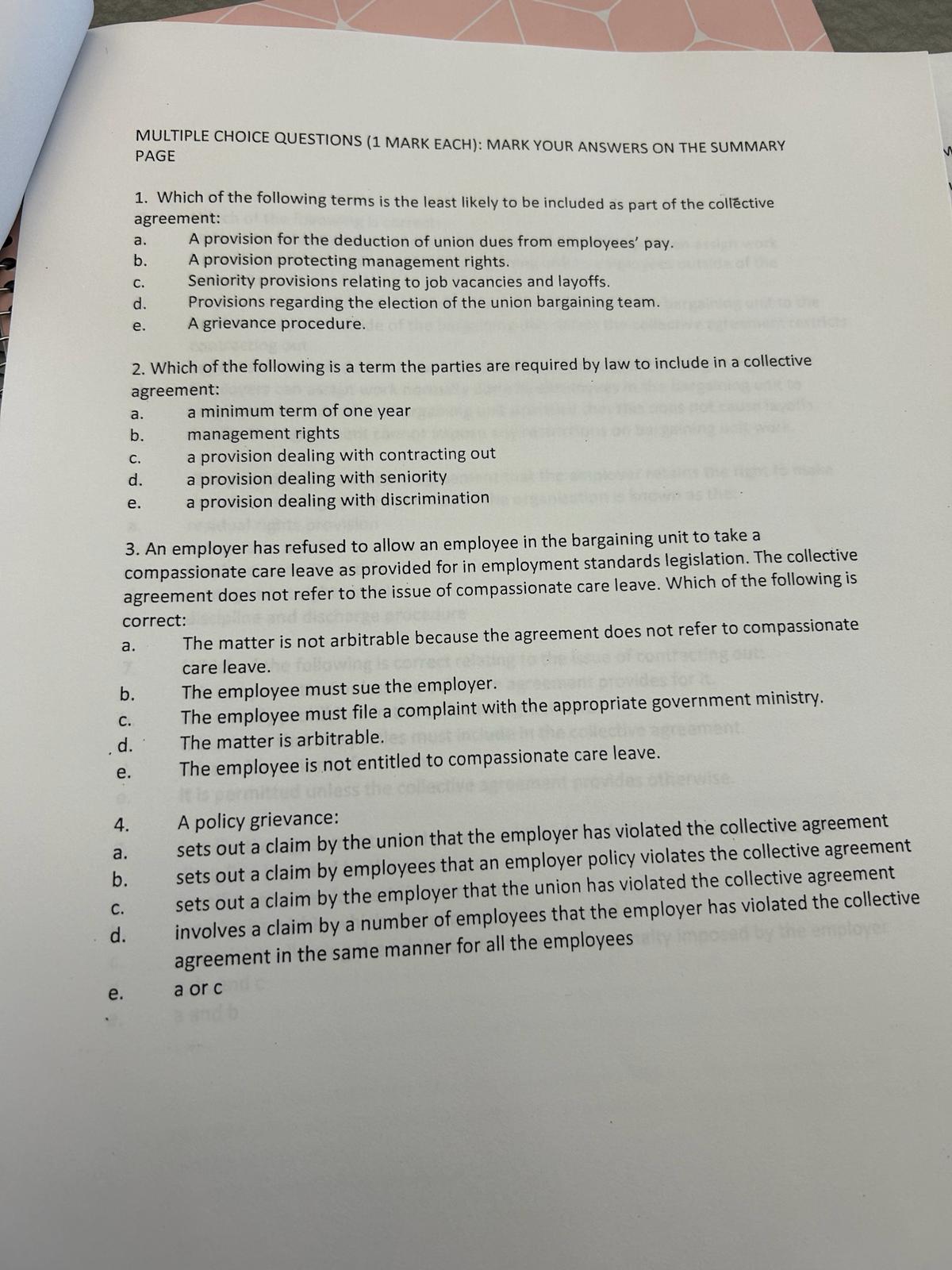 Solved MULTIPLE CHOICE QUESTIONS (1 ﻿MARK EACH): MARK YOUR | Chegg.com