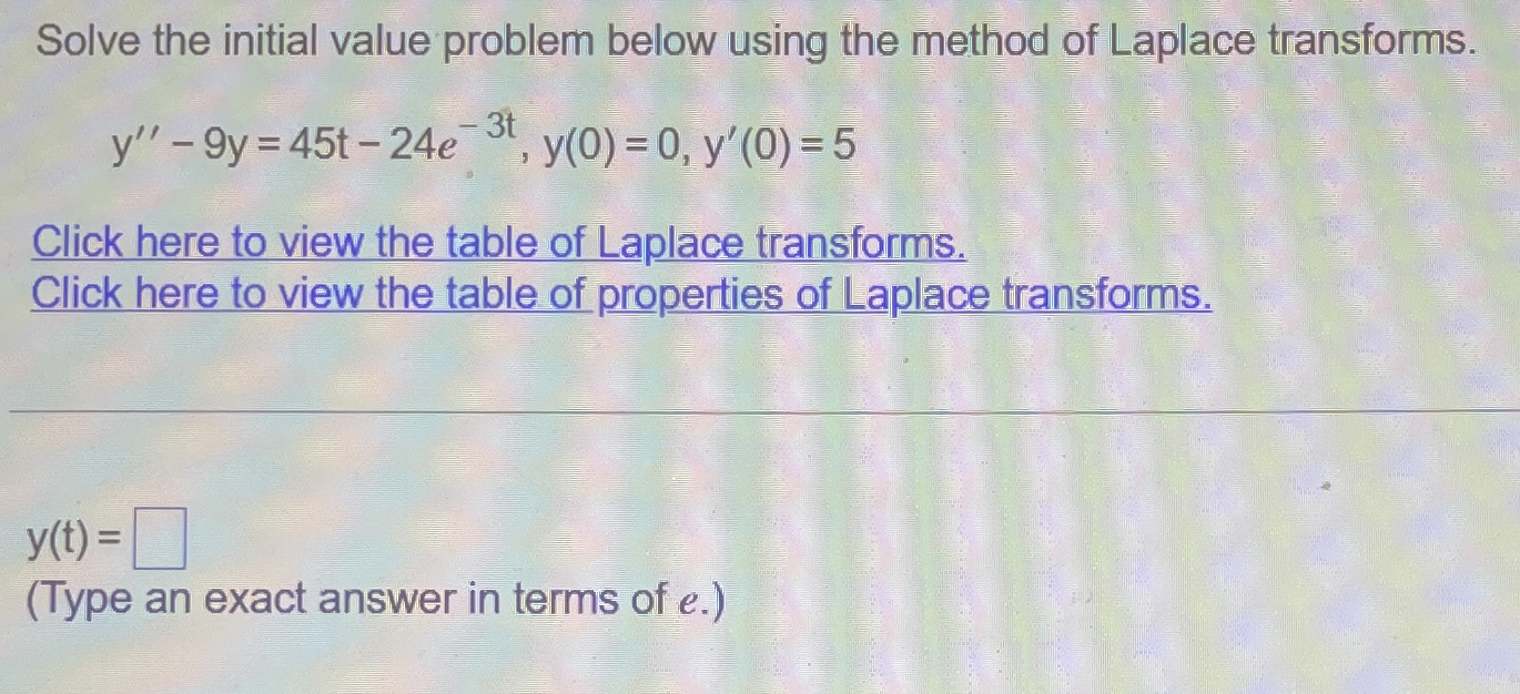 Solved Solve the initial value problem below using the | Chegg.com