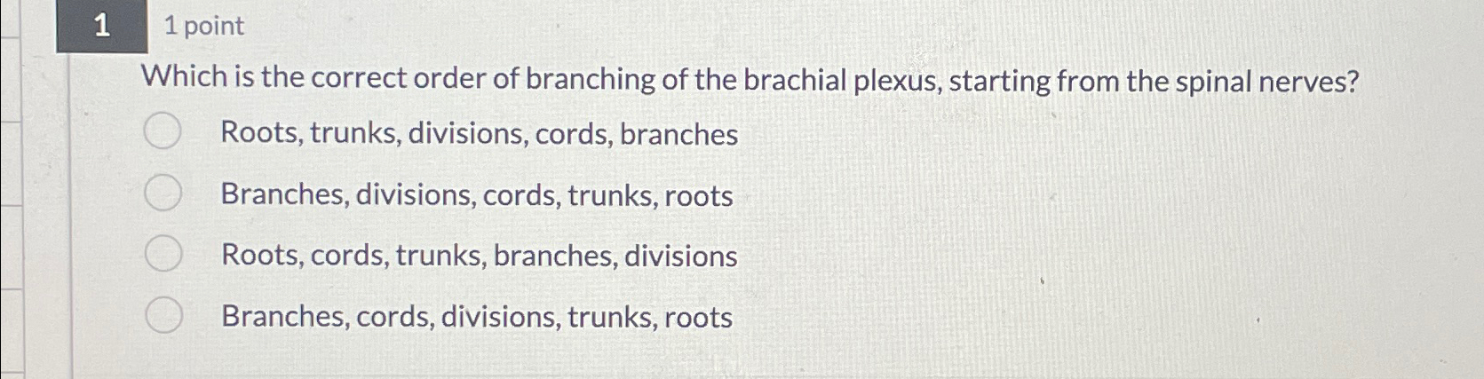 Solved 11 ﻿pointWhich is the correct order of branching of | Chegg.com