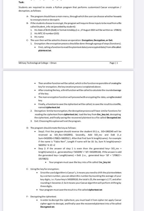 Solved Task:Students are required to create a Python program | Chegg.com