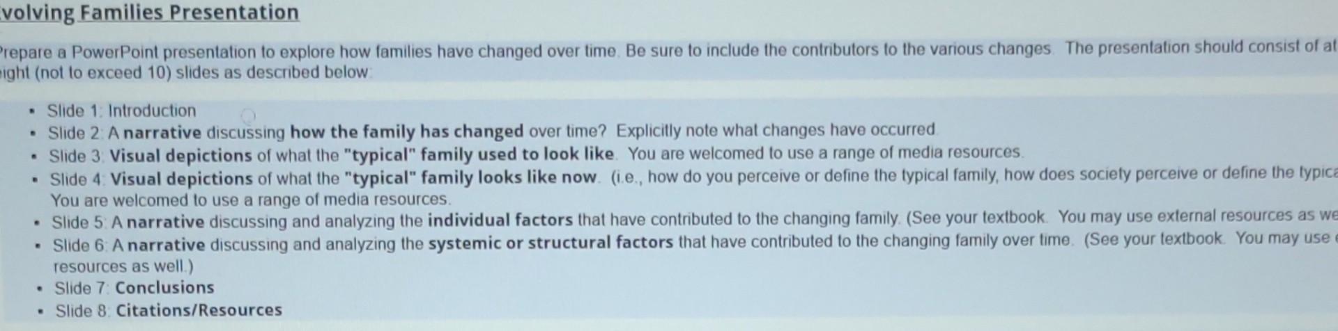 volving Families Presentation Prepare a PowerPoint | Chegg.com