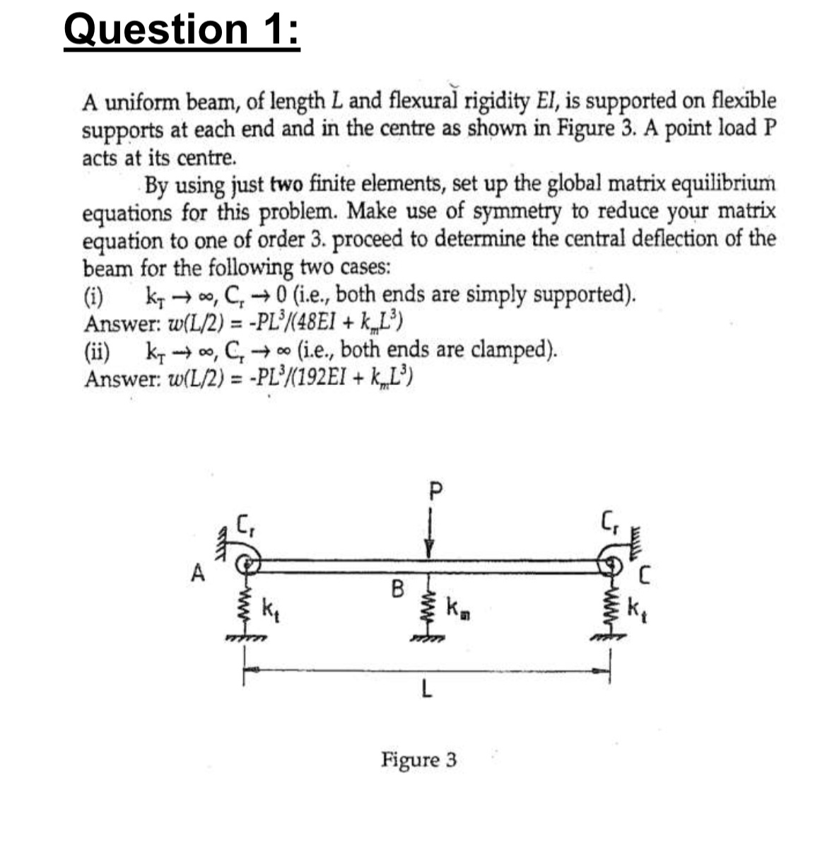 Solved Question 1:A uniform beam, of length L ﻿and flexural | Chegg.com