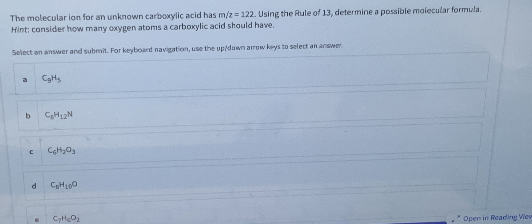 Solved The molecular ion for an unknown carboxylic acid has | Chegg.com