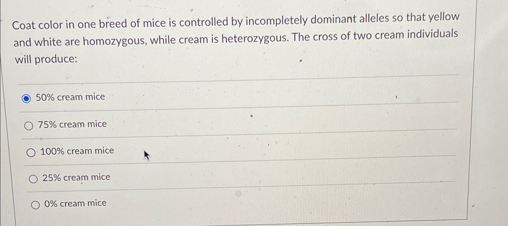Solved Coat color in one breed of mice is controlled by | Chegg.com
