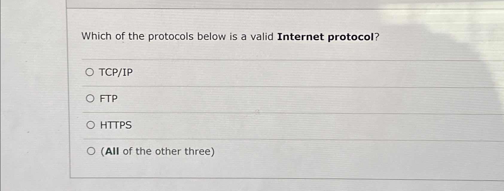 Solved Which of the protocols below is a valid Internet | Chegg.com