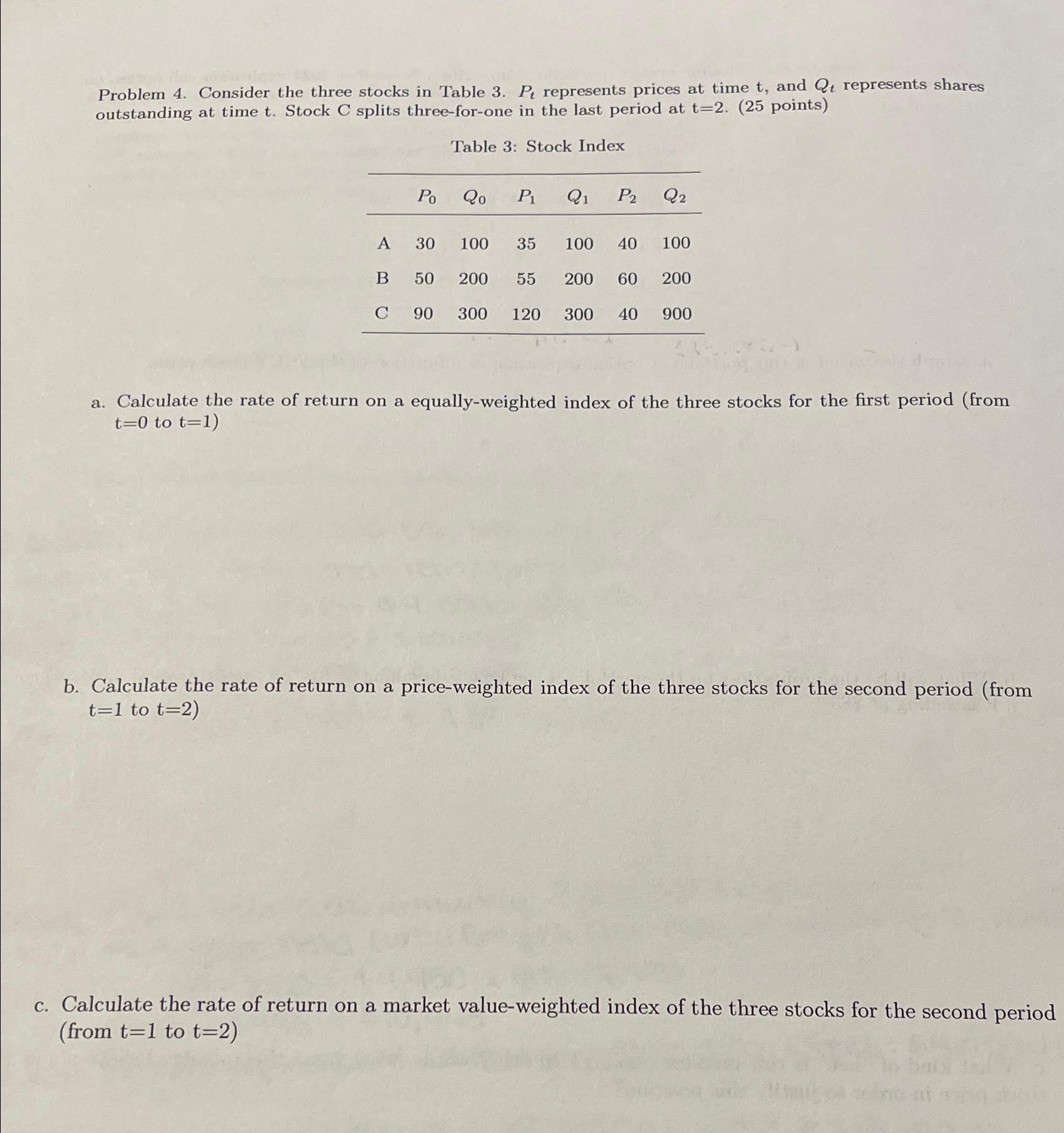 Solved Problem 4. ﻿Consider the three stocks in Table 3. Pt | Chegg.com