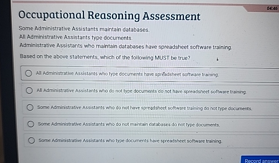 Solved Occupational Reasoning AssessmentSome Administrative | Chegg.com