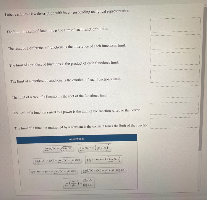 Solved Label each limit law description with its | Chegg.com